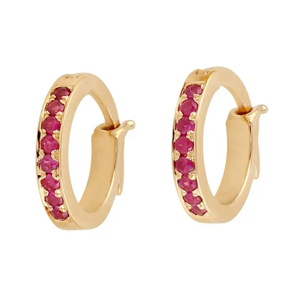 ARTISAN Gold / Red Ruby Huggies Earrings In 18k Yellow Gold - Gold/red