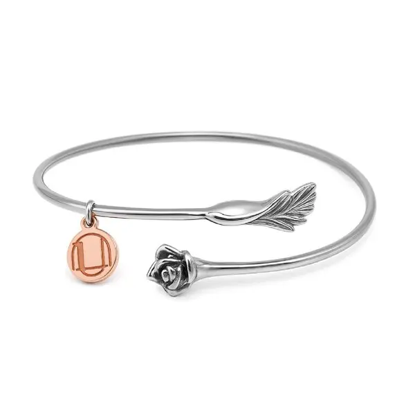 UNALOE Union Contrarie Bracelet In Sterling – Elegant Open Bangle – Italian Rose & Leaf Jewelry - Silver