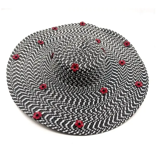 ADIBA Black / White / Red Papaver Handmade Floral Hat - Black/white/red