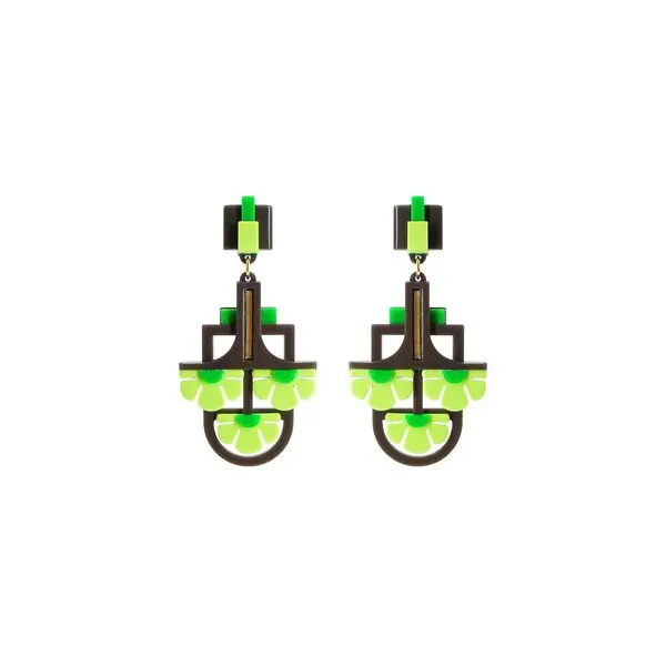 GISSA BICALHO Handmade Acrylic Earring Pendant Three Flowers Avocado - Green