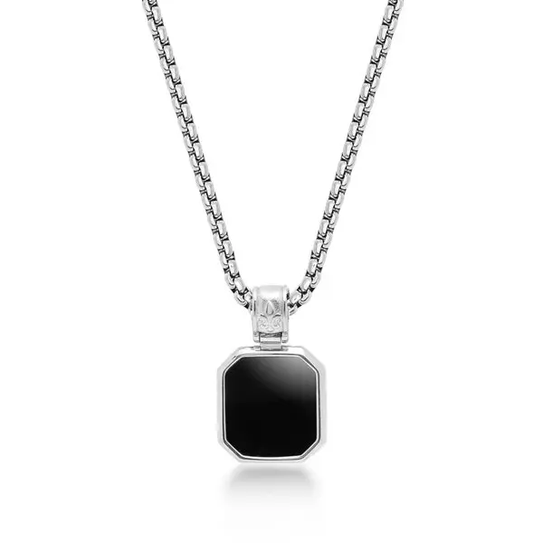 NIALAYA JEWELRY Black / Silver Silver Necklace With Square Matte Onyx Pendant - Black/silver