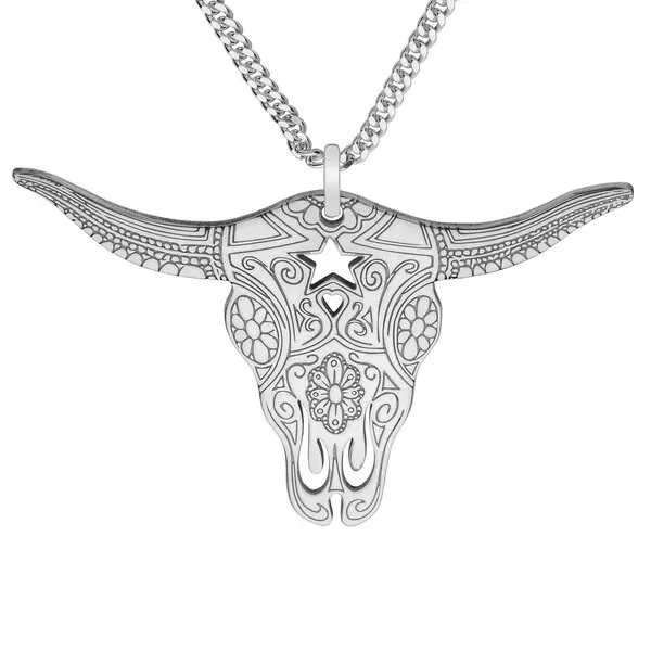 CARTERGORE Small Texas Longhorn Pendant Necklace - Silver