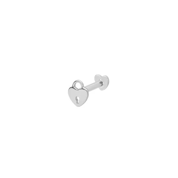 VANCHI 14k Solid White Gold Lock Flat Back Stud - Silver