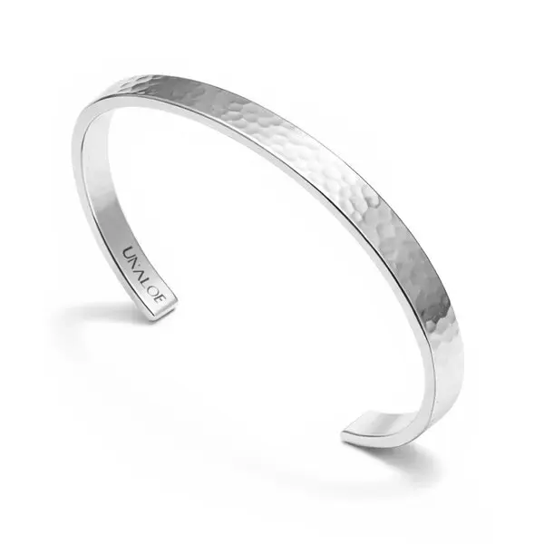 UNALOE Sterling Rigid Bangle For With Medium Hammered Band-handmade Italian Jewelry - Silver