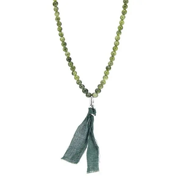 ANCHOR & CREW Jade Luke Silver, Stone & Cotton Voile Skinny Necklace X Wrap Bracelet - Green