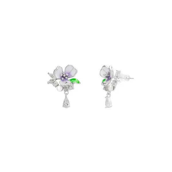 SPERO LONDON Pansy Violet Floral Earring In Sterling - Silver