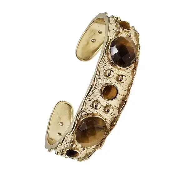 FARRA Tiger-eye Stone Setting Gold Bangle