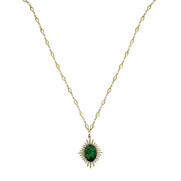 FARRA Gold / Green Epidote Charm Chain Necklace - Gold/green