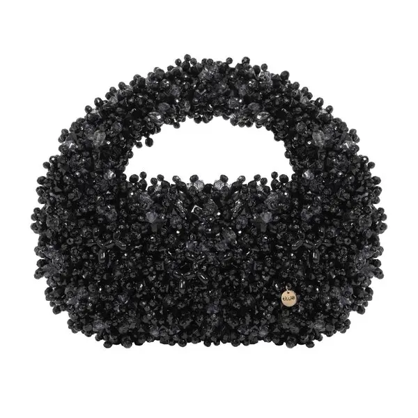 TILLIE BEADS Puppy Charm Acrylic Bead Fluffy Round-handled Bag - Black