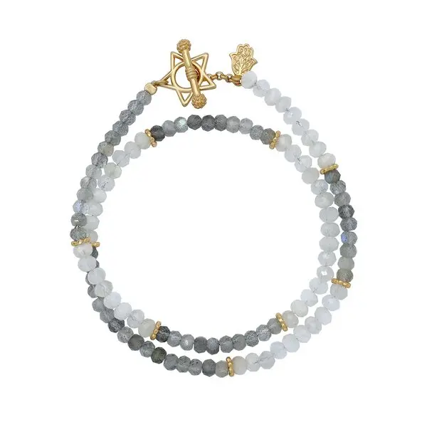 KARMA AND LUCK Celestial Path Moonstone Labradorite Star Wrap Bracelet - Grey