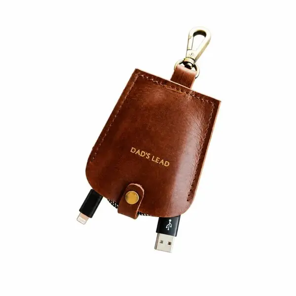 VIDA VIDA Usb Lead In Leather Keyring Pouch Tan Dads Lead - Brown