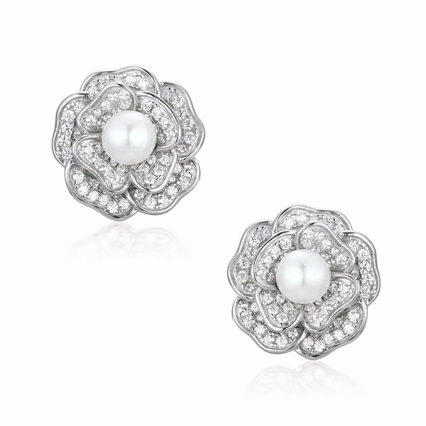 SANTINNI Tsarina Flower & Freshwater Pearl Earrings - Silver