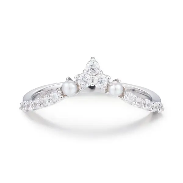 AZURA JEWELRY NEW YORK Pearl Crest Chevron Band White Gold Vermeil - Silver