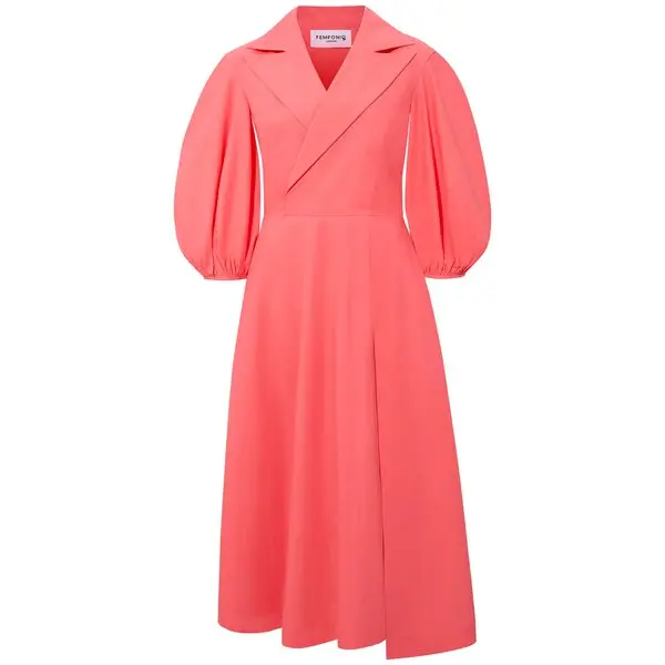 FEMPONIQ Wide Lapel Asymmetric Cotton Dress / Rouge - Pink