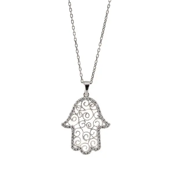 EBRU JEWELRY Spiral Design Hamsa Sterling & Diamond Necklace - Silver