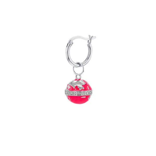 TRUE ROCKS Pink / Silver Neon Pink & Sterling Silver Mini Globe On Silver Hoop Earring - Pink/silver