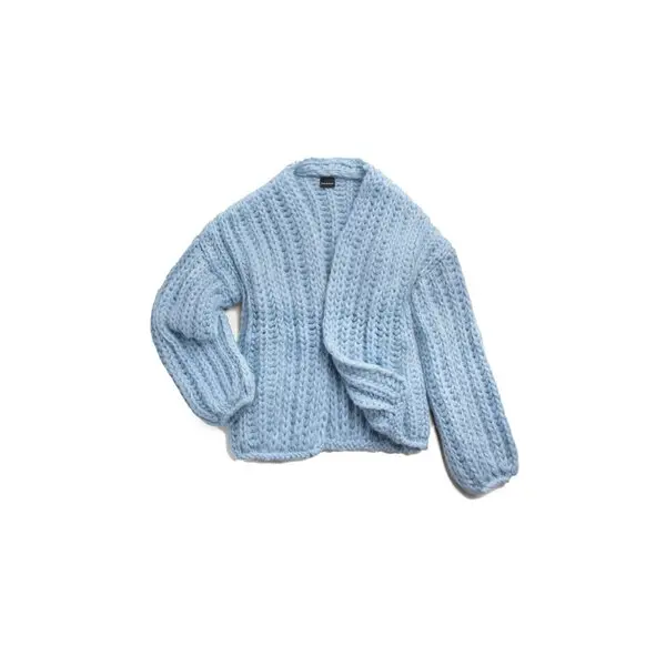 Saachi Chunky Knit Oversized Sky Cardigan Sweater - Blue
