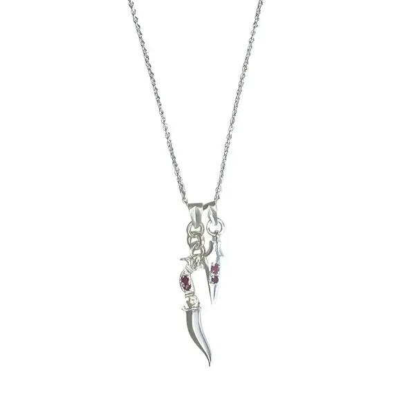 RIZE Silver / Red Ruby Dagger & Arrow Amulet Necklace Sterling Silver - Silver/red