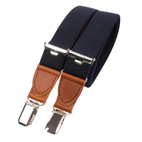 LE COLONEL Neutrals / Brown / Blue Camel Leather Navy Blue Skinny Braces - Brown/blue