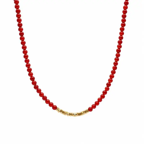 ORMIRO Navajo Carnelian & Golden Nuggets Beaded Necklace - Red