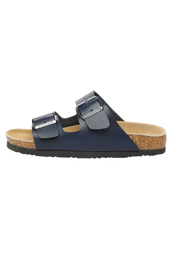 EVERAU AUSTRALIA Mallard Leather Twin Buckle Sandals In Navy - Blue