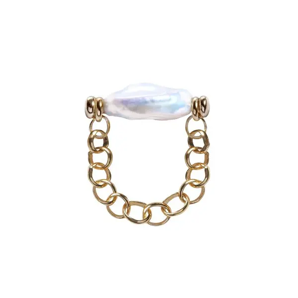 ORA PEARLS White / Gold Auria Coin Pearl Chain Ring Gold - White/gold