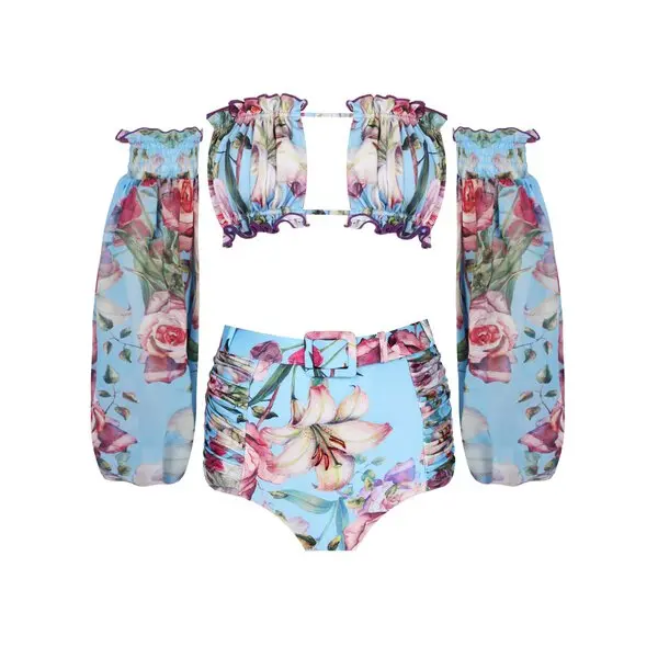 NUR KARAATA Sun Sleeve Blu Bikini Set - Blue