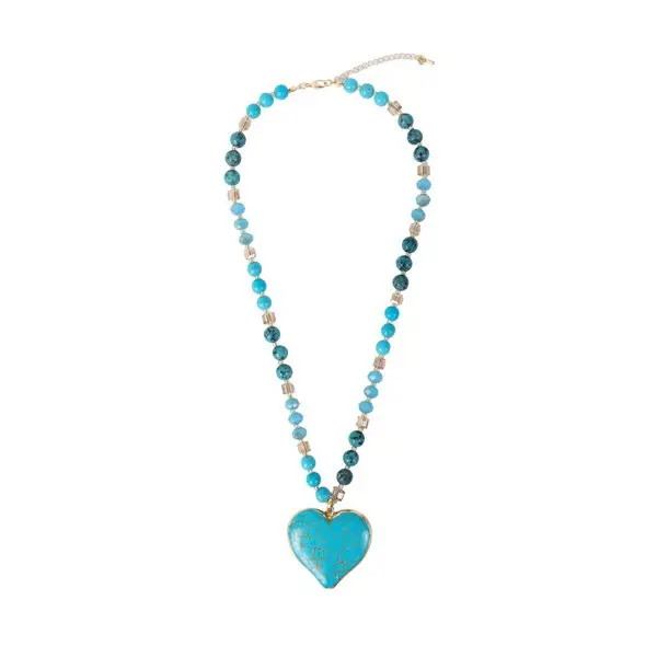 Saachi Heart Charm Beaded Turquoise Necklace - Blue