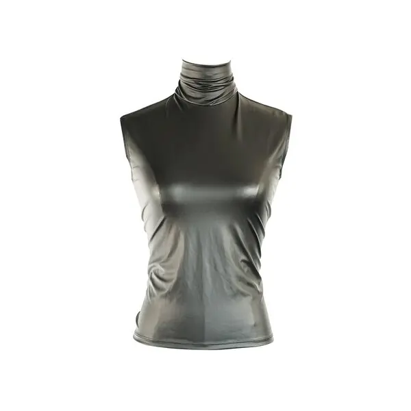 JENNAFER GRACE Matte Vegan Leather Mockneck Tank - Black