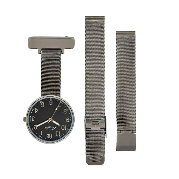 BERMUDA WATCH COMPANY Annie Apple Empress Interchangeable Gunmetal Mesh Wrist To Nurse Watch - Grey