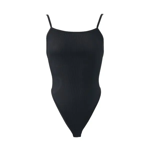 AROMATIQUE Ribbed Silk Bodysuit Midnight - Black