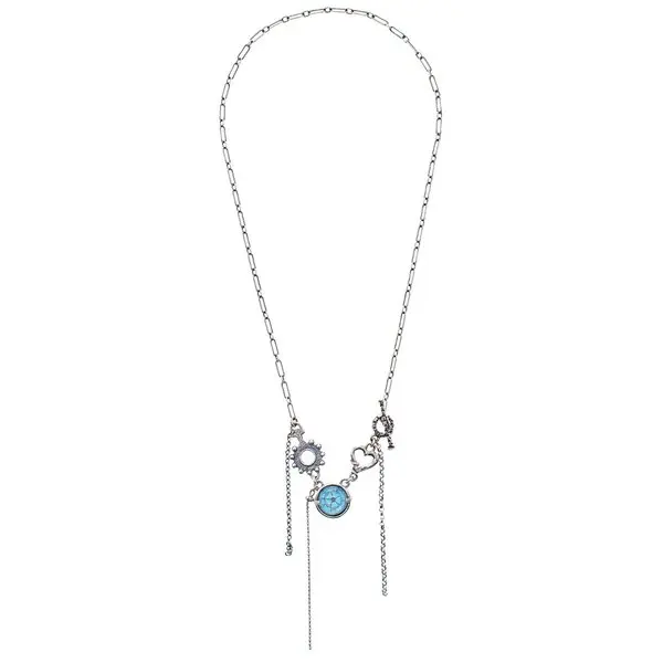 GEM KINGDOM Silver / Blue Ex Voto Celestial Charm Intaglio Necklace Blue - Silver/blue