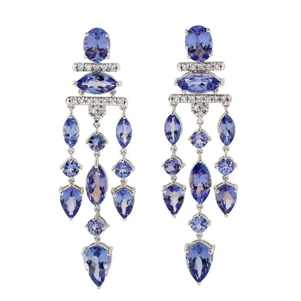 ARTISAN Blue / White Tanzanite & Diamond Chandelier Earrings In 18k White Gold - Blue/white