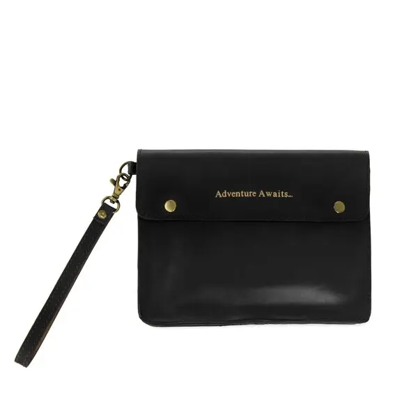 VIDA VIDA Adventure Awaits Leather Travel Wallet - Black