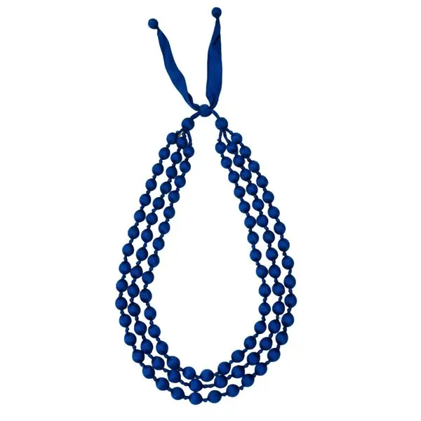 SILK AND BEARS Cobalt Hand-knotted Silk Bead Necklace – Triple Strand - Blue