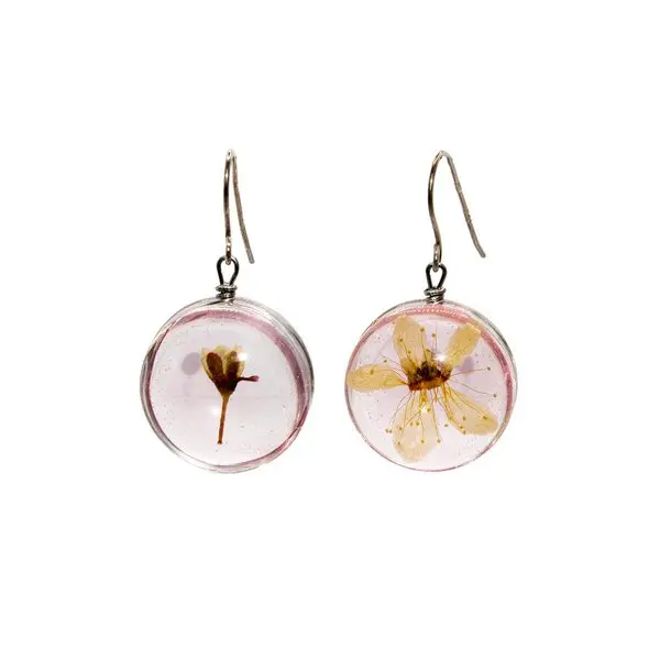 LAURA DAILI Pink / Neutrals / Silver Sakura Bloom Asymmetric Glass Earrings - Pink/silver