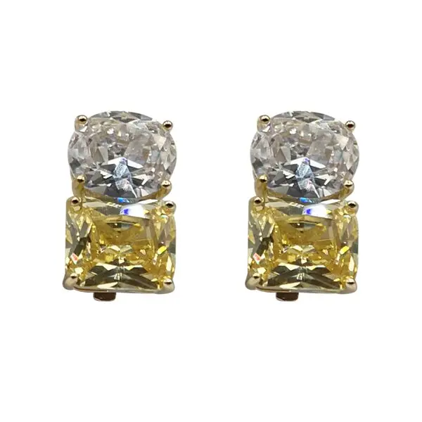 MICHAEL NASH JEWELRY Neutrals Nisha Two-tone Canary And Diamond Clip Earrings In Sterling Silver - Gray