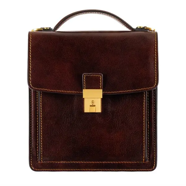 TIME RESISTANCE Small Leather Briefcase Walden - Brown