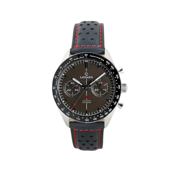 LONARD WATCHES Lap One Coffee Limited Edition Leather Strap Column Wheel Chronograph Manual Winding - Black