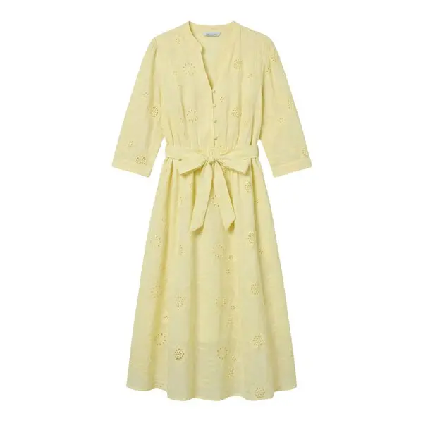 LATELIER LONDON Pastel Broderie Anglaise Cotton Midi Dress - Yellow