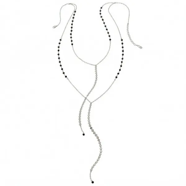 HEATHER HAWKINS Gypsy Draped Lariat Necklace Sterling Silver Spinel - Black