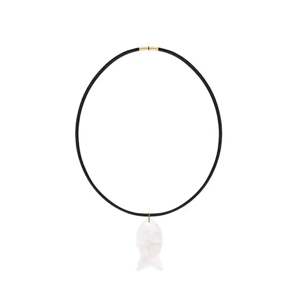 ADRIANA PAPPAS DESIGNS Black / White Quartz Fish Choker- Black Cord - Black/white