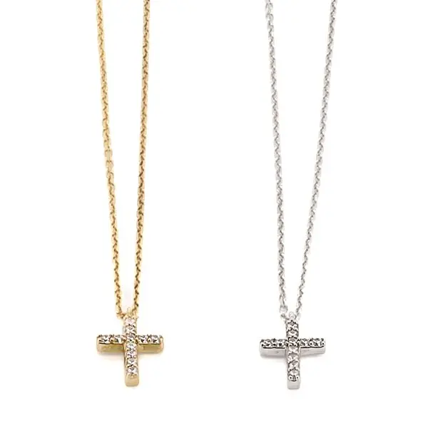 EBRU JEWELRY Dainty Diamond Cross Necklace - Silver