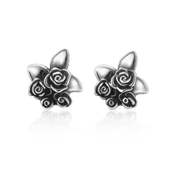 UNALOE Sterling Rose Stud Earrings – Floral Carved Leaf Design – Handmade Italian Jewelry - Silver