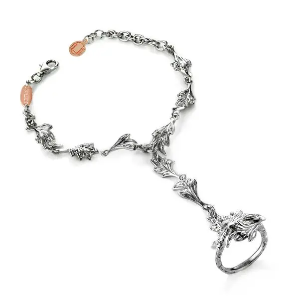 UNALOE Santafè Leaf Hand Harness Bracelet – Statet Hand Chain Jewelry, Elegant Fashion Hand Bracelet - Silver
