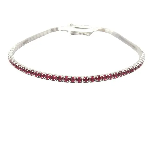HARFI Silver / Red Garnet January Birthstone Sterling Silver Dainty Tennis Bracelet - Silver/red