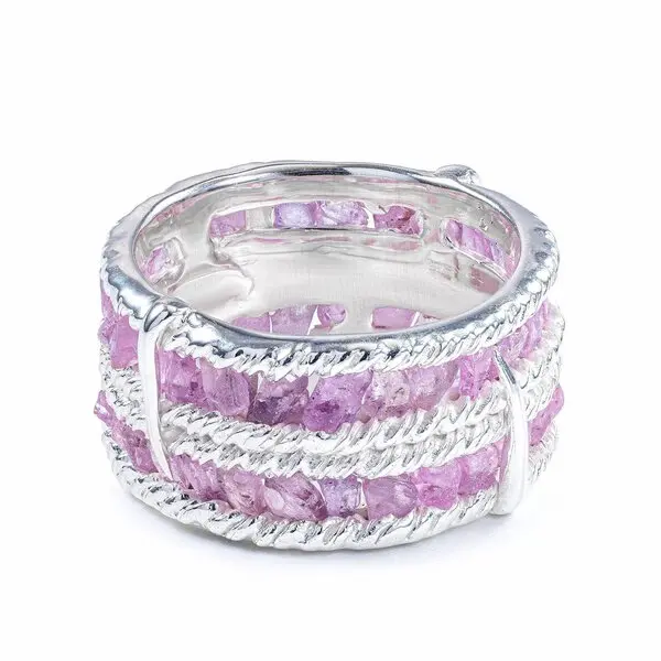 GERMAN KABIRSKI Pink / Silver Tartine Silver Wide Band Ring With Raw Pink Sapphire - Pink/silver