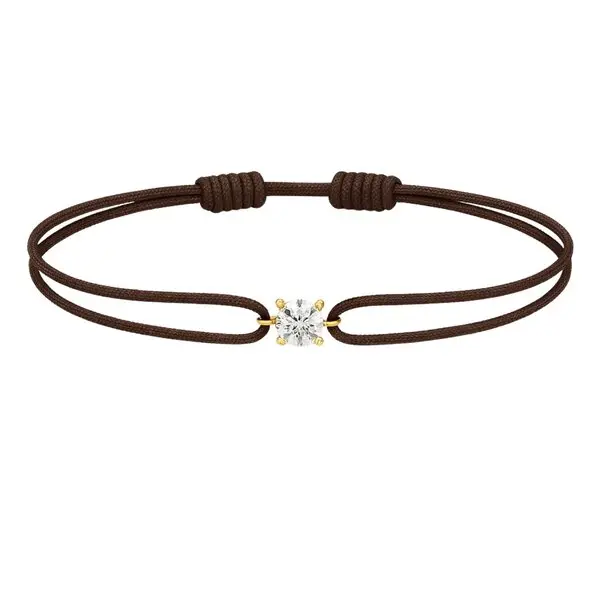 DYAMKA Brown / Silver Diamond Brown Cord Bracelet White Gold - Brown/silver