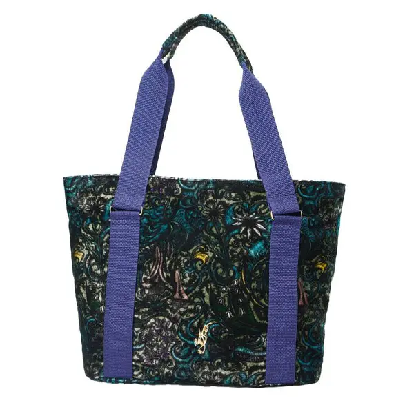 Natalia Petruch Natasha Silk Velvet Tote Bag In Dragon Print - Blue