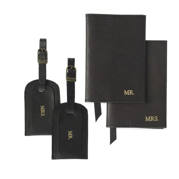 VIDA VIDA Mr & Mrs Leather Travel Set - Black